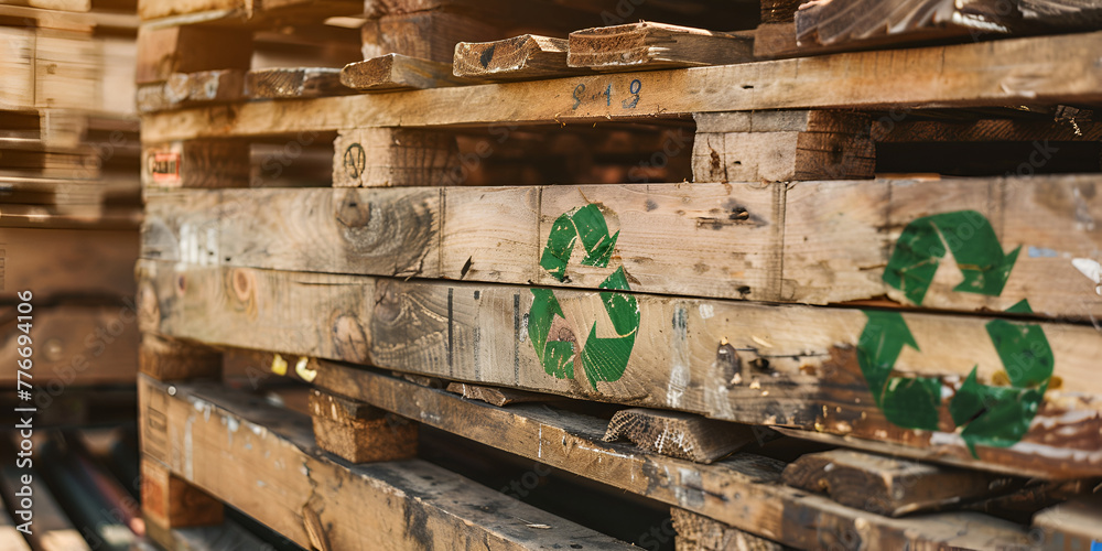 Property Cycle wooden pallets are stacked in the yard of an warehouse ...