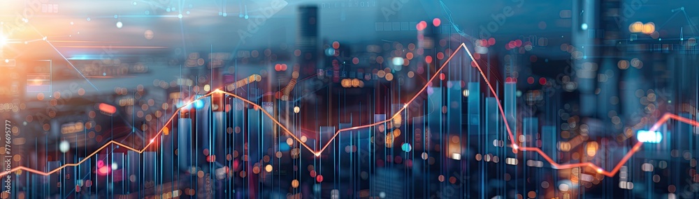 dynamic 3D bar graph showing a steep upward trend against the backdrop ...