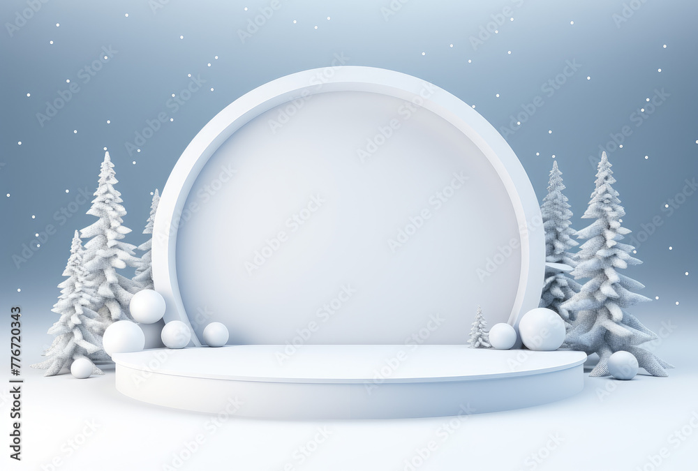 Minimal cylinder circle scene with snowdrift, snowfall, snowflake and ...