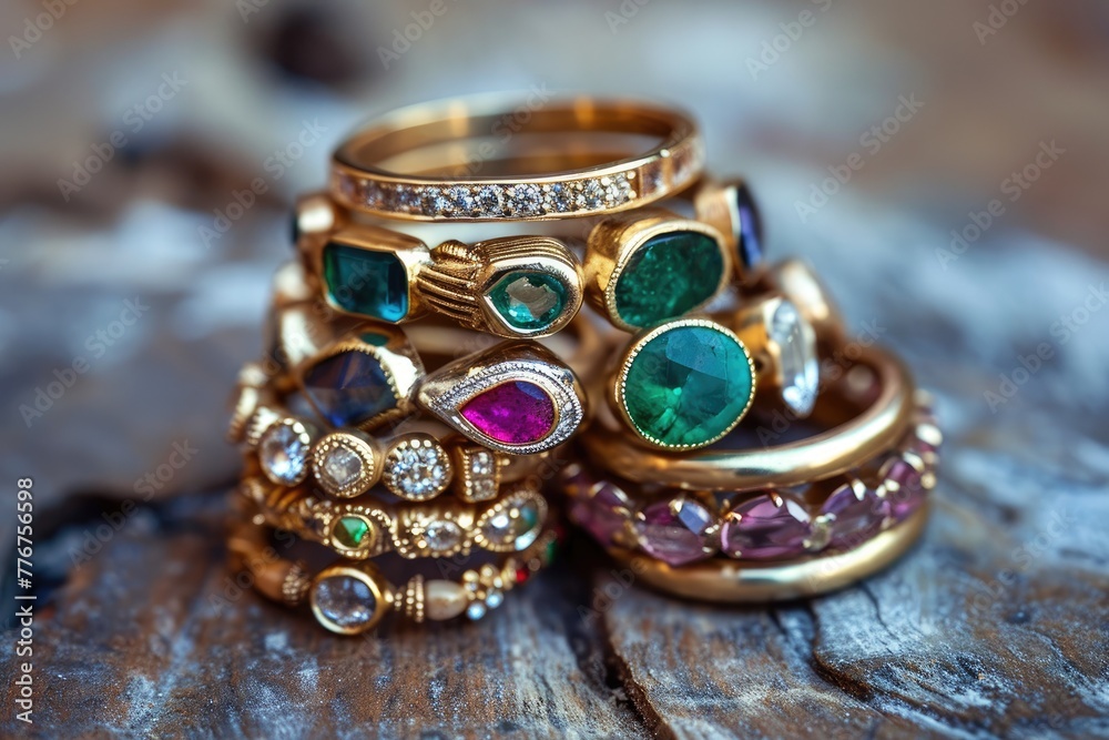 Stackable gemstone rings in various shapes and colors, Assortment of ...