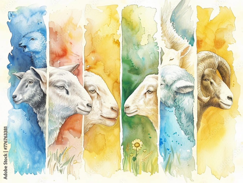 A watercolor set of the Beatitudes each blessed state illustrated with ...