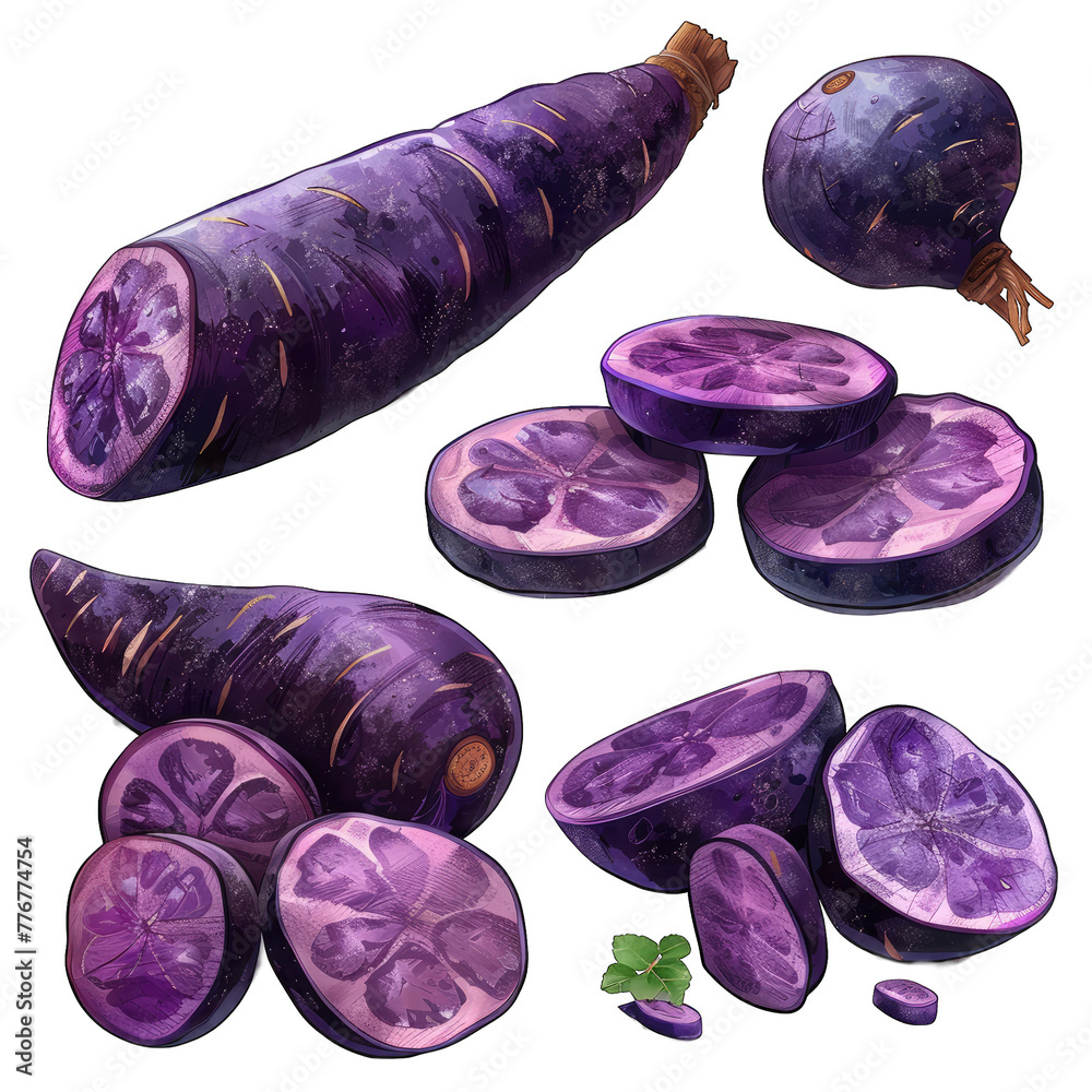 Vibrant 3D Ube Purple Yam Illustration on White Background - Vector ...