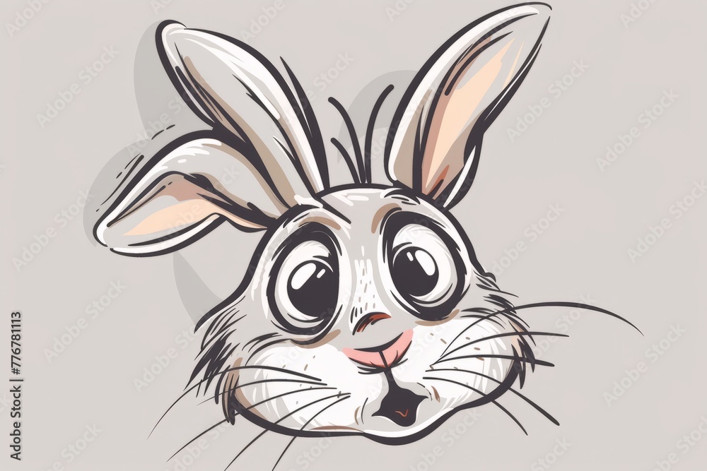 Cartoon cute doodles of a worried rabbit's face with twitching whiskers ...