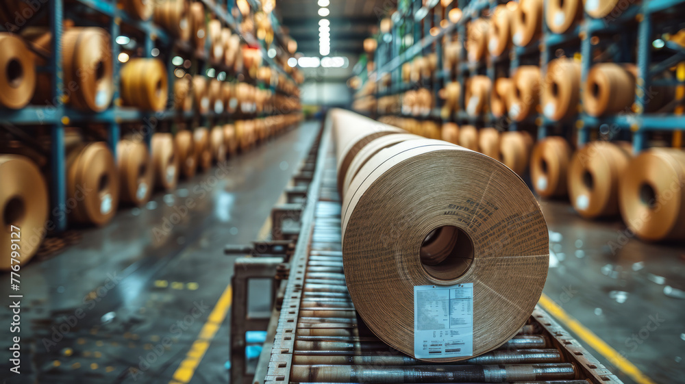 Industrial paper rolls placed in a warehouse,generative ai Stock ...
