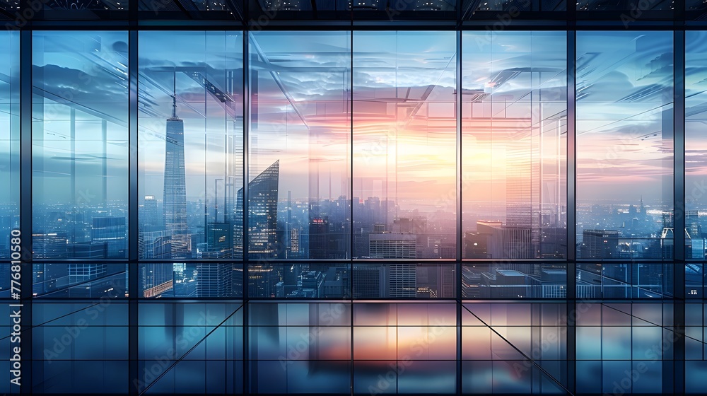 Empty High-rise modern business office skyscrapers with large bright ...