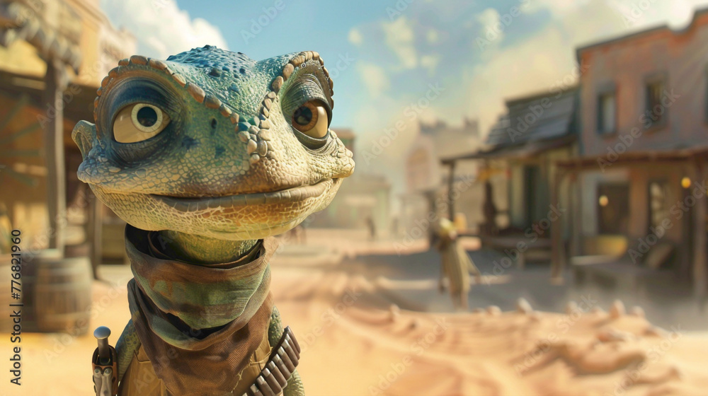 Comic Character Mr. Rango portrait in cowboy style. cute little cowboy ...
