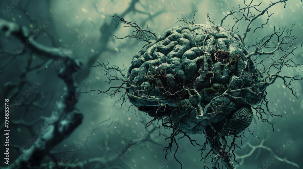 Artistic representation of Alzheimers disease brain deterioration Stock ...