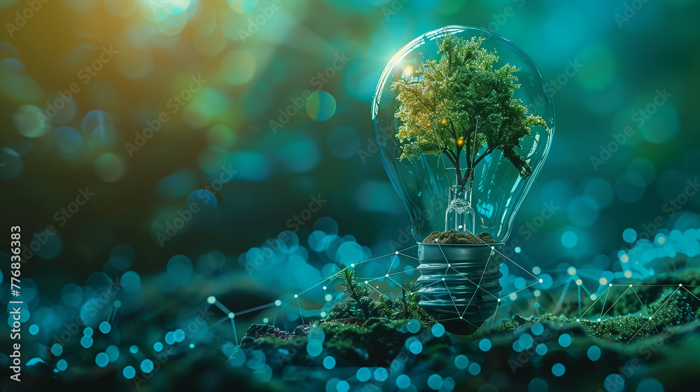 Eco-Friendly Energy Concept with Lightbulb Tree . An imaginative ...