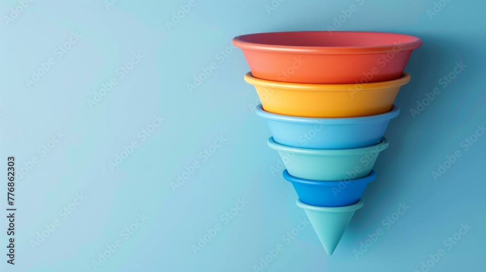 3D Sales Conversion Funnel Chart. Showcasing a 3D clay textured funnel ...