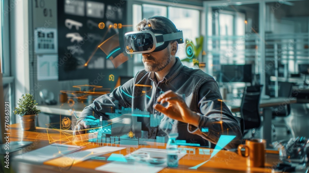 In the digital era's workspace, a tech-forward developer tests an ...