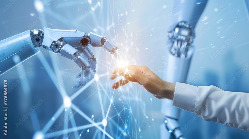 artificial intelligence robot,Machine learning, Hands of robot and ...