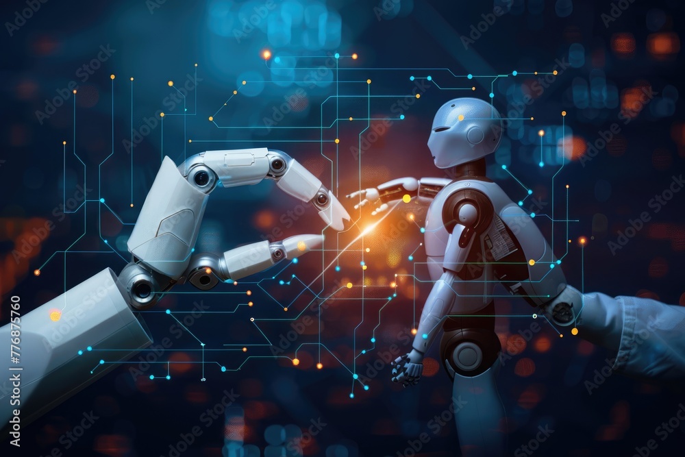 artificial intelligence robot,Machine learning, Hands of robot and ...