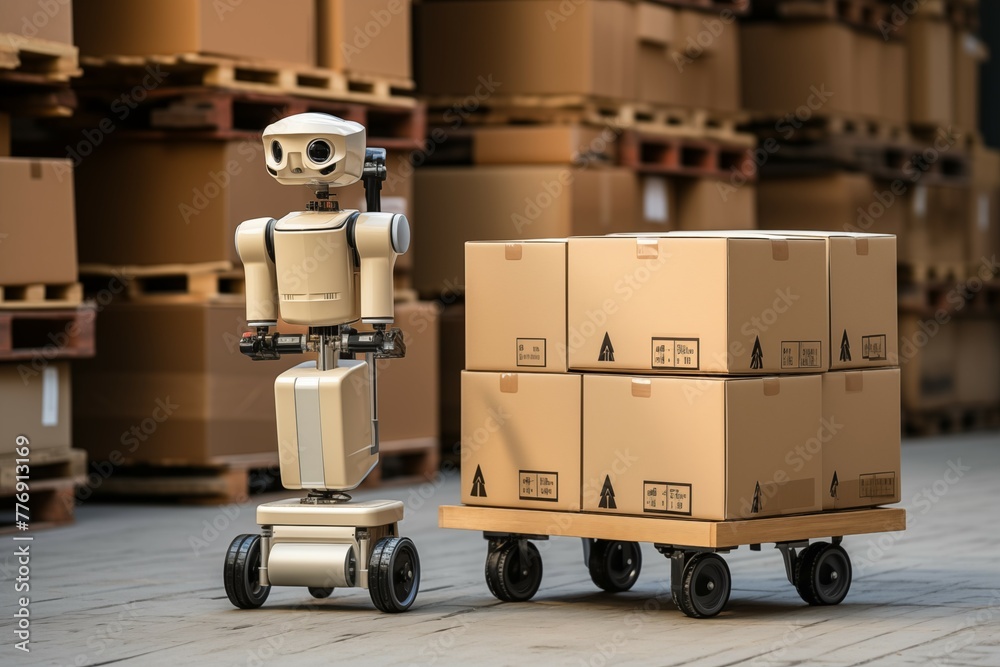 delivery or movers service boxes with robot working for fast delivery ...
