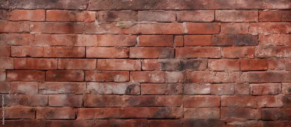 A detailed view of a single red brick in a structured brick wall ...