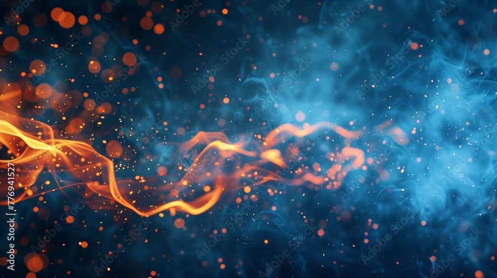 Abstract energy flow. Intertwining orange and blue energy streams with ...