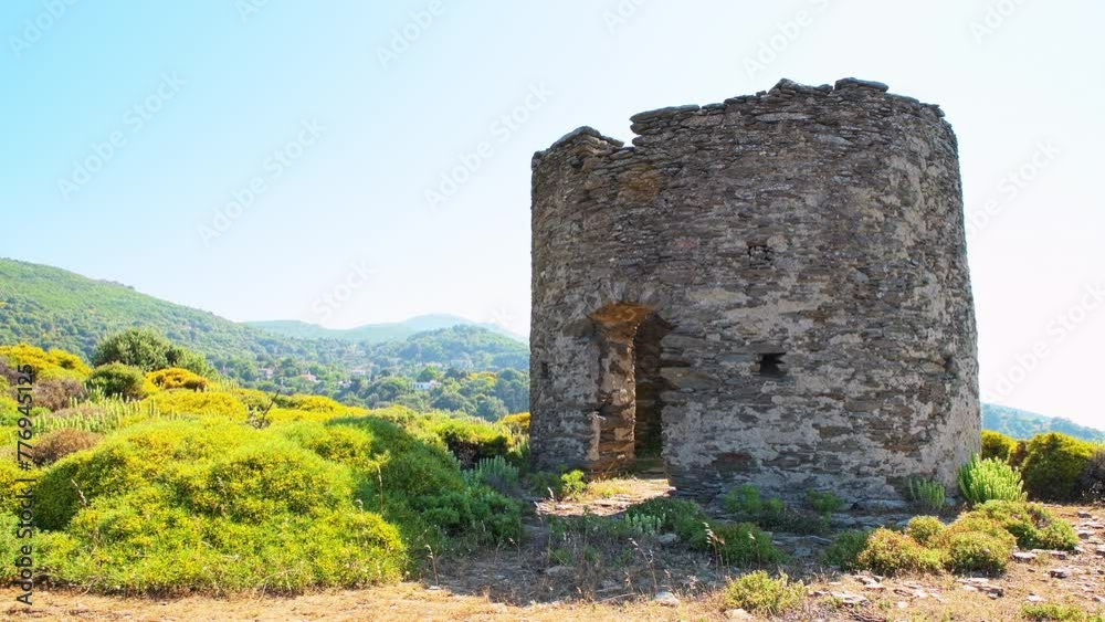 Watchtower tower ruins at Perdiki village on Ikaria island, Greece ...