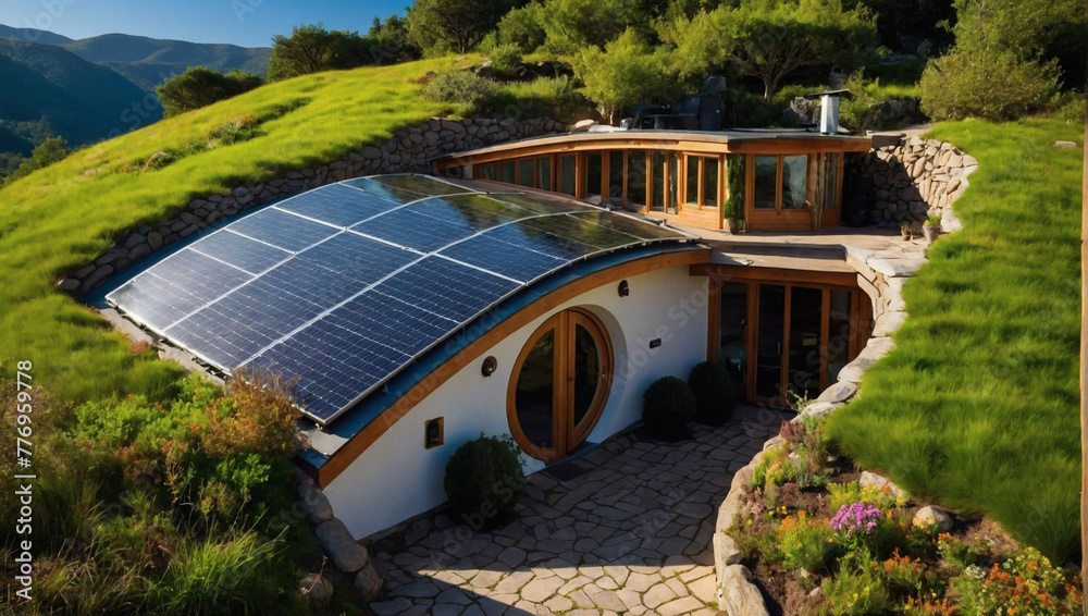 Hobbit-style earth-sheltered home with solar panels discreetly ...