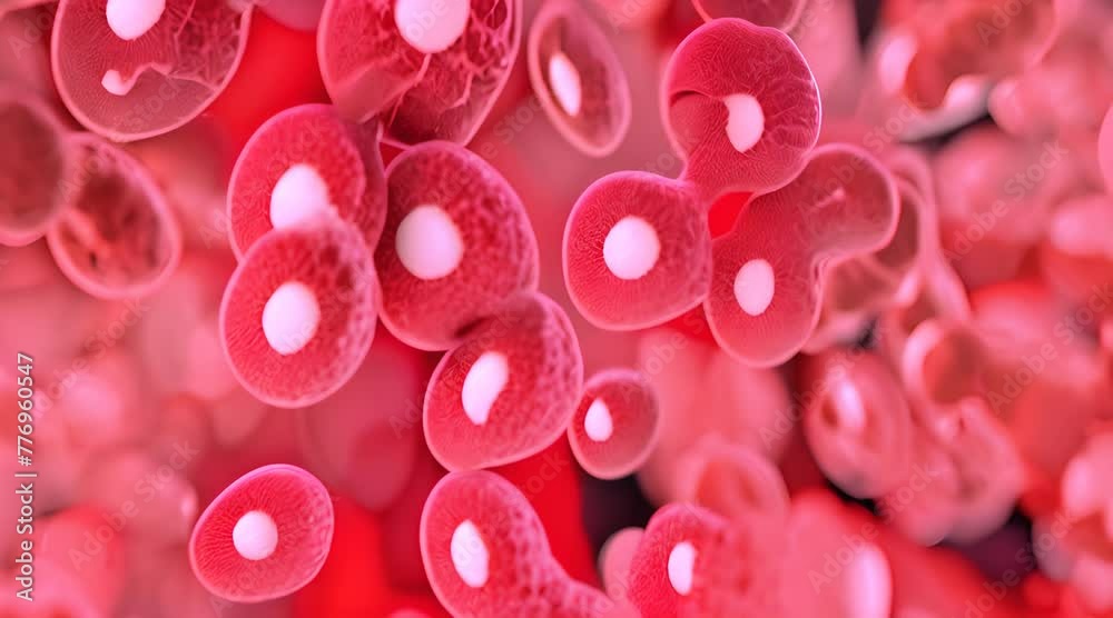 Active cells and blood particles moving within the human body organ ...