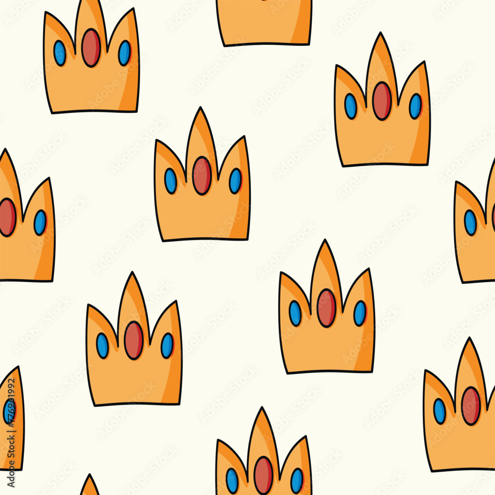 Seamless pattern with Crown on color background. Doodle vector ...