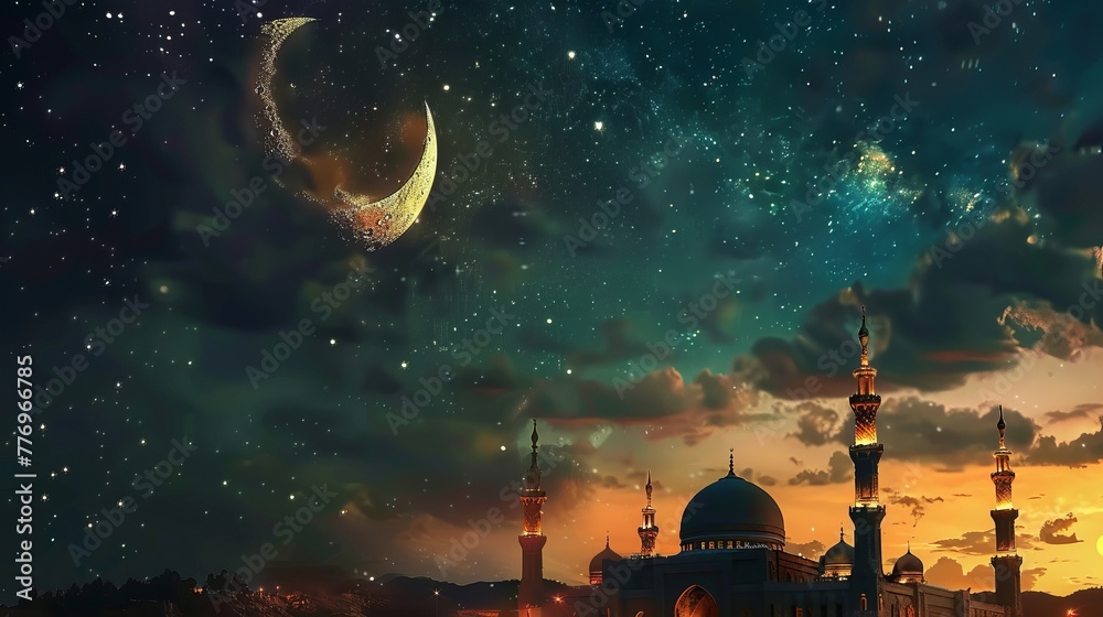 Ramadan Moon Sighting Background Image. 2024 Concept Stock Illustration ...