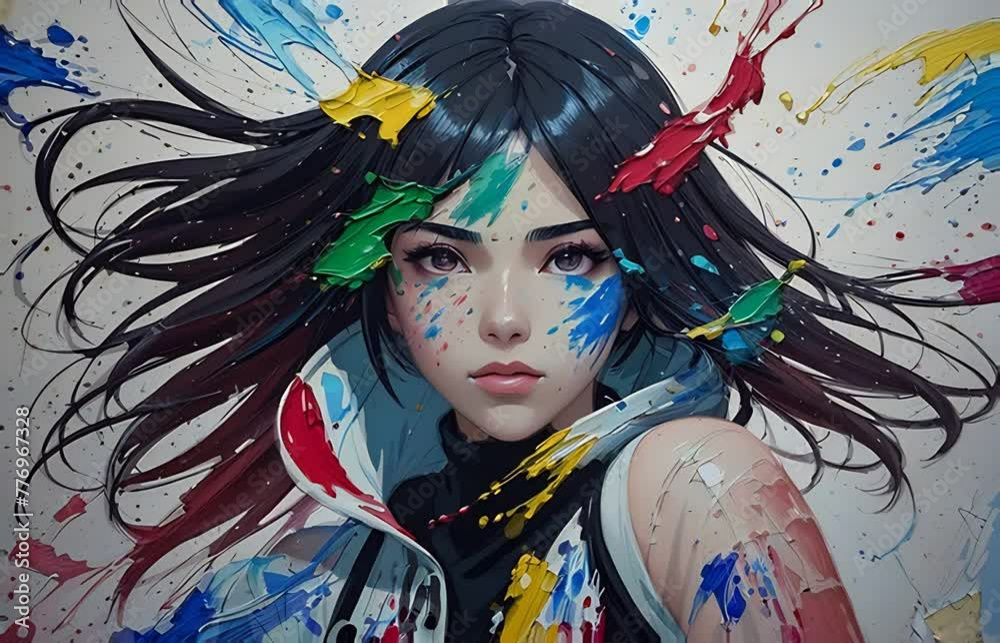 Generative ai motion animation of a painting of a woman's face with ...