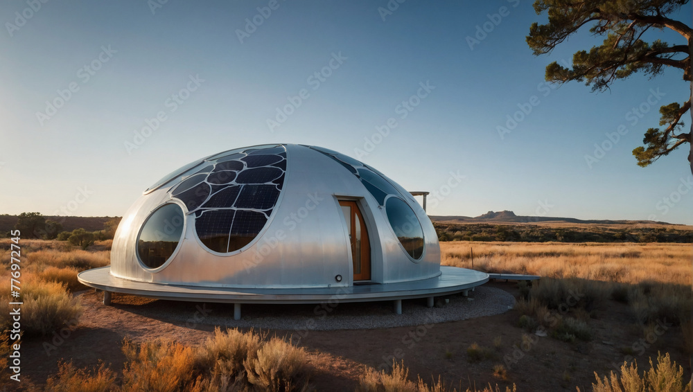 Retro-futuristic pod home featuring a bubble-like dome roof adorned ...