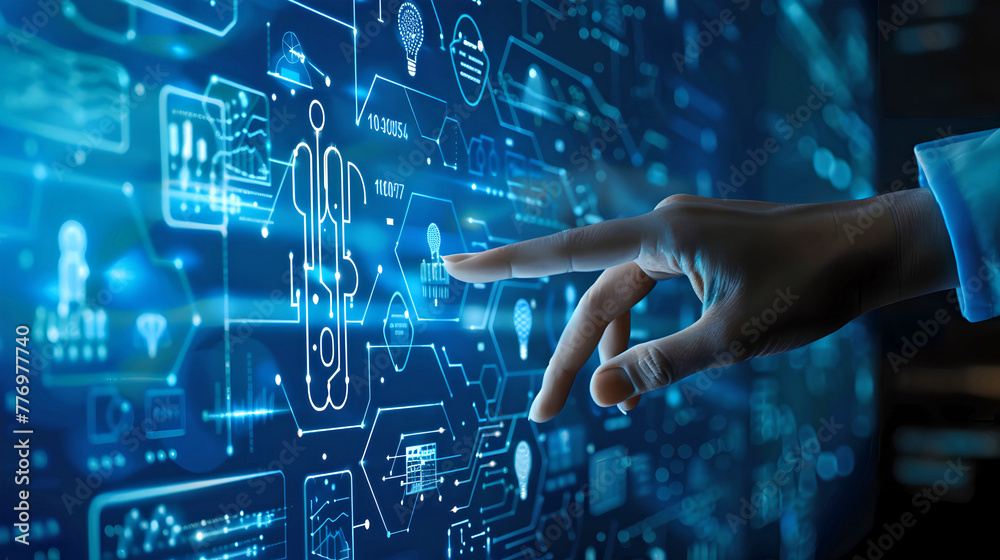 Futuristic Interface with Hand Interacting, High-Tech Touchscreen with ...