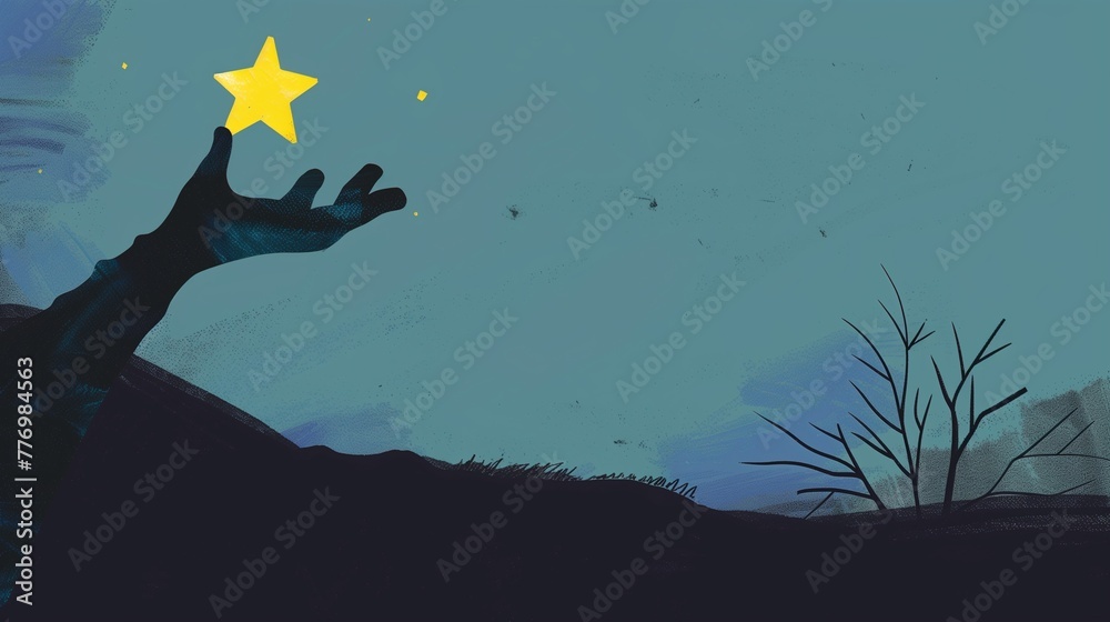 An artistic illustration of a human hand stretching upwards towards a ...