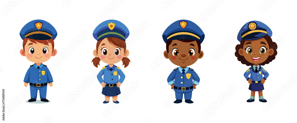 Kids little officers stand proud, future protectors in police uniforms ...