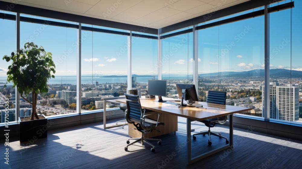 Workspaces featuring stunning cityscapes visible from office windows ...