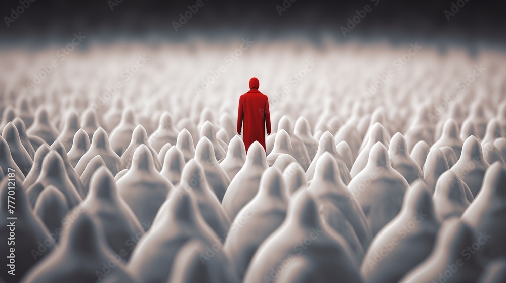 Red Figure Standing Out in a Uniform Crowd - A Symbol of Individuality ...