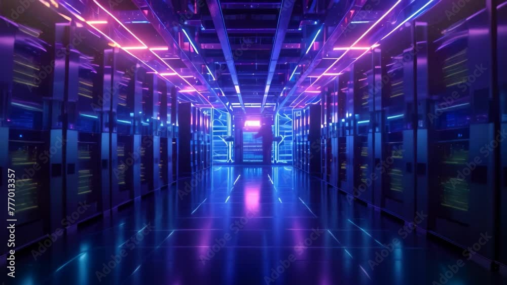 A long hallway filled with rows of server racks, providing a storage ...