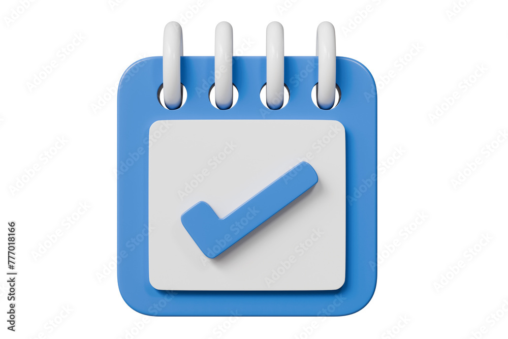 3d Calendar with checkmark or checklist icon. Minimal cartoon blue ...