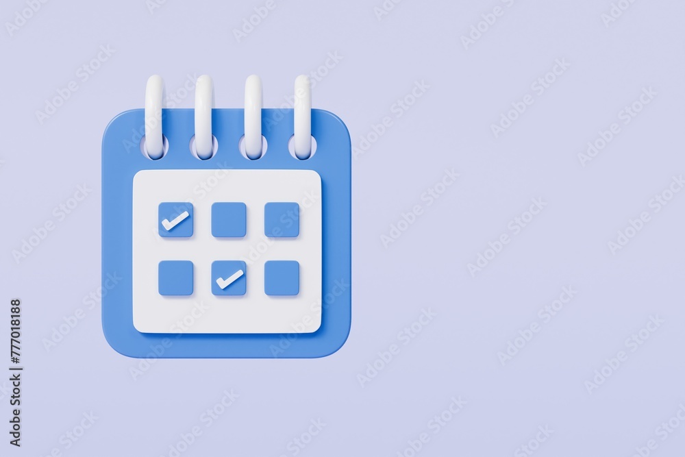 3d Calendar with checkmark or checklist icon. Minimal cartoon blue ...