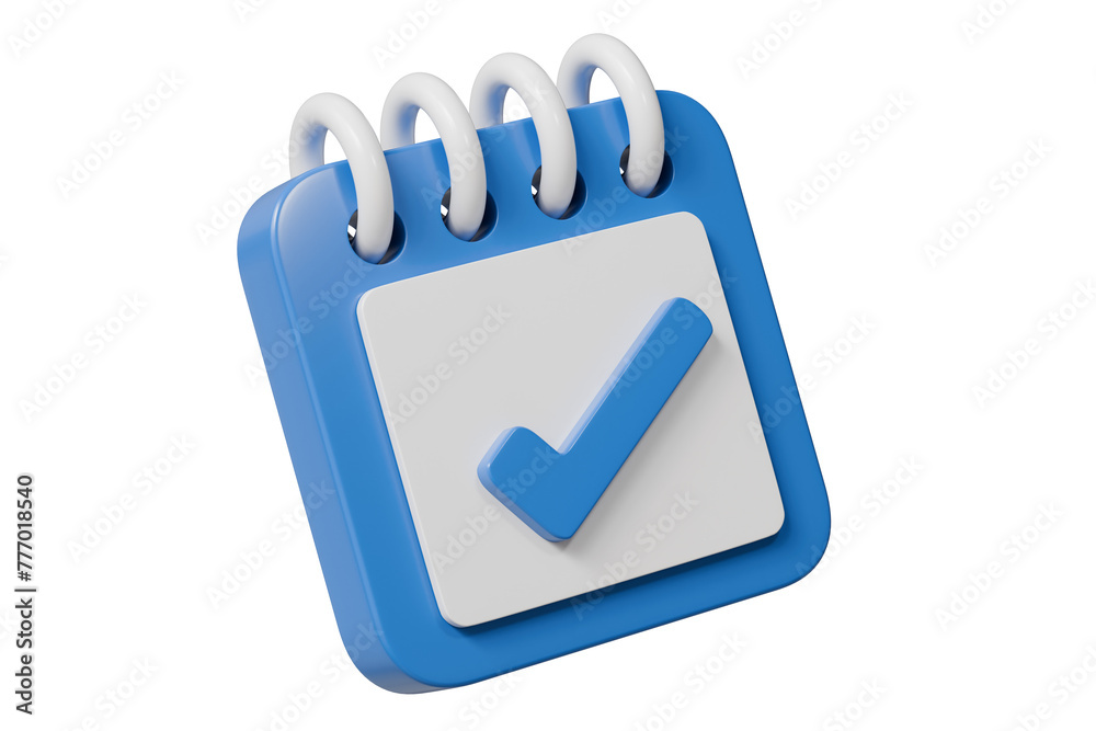 3d Calendar with checkmark or checklist icon. Minimal cartoon blue ...