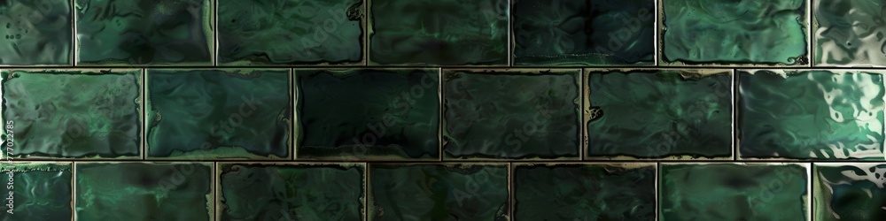 Dark green ceramic tile wall background, seamless texture. Dark emerald ...