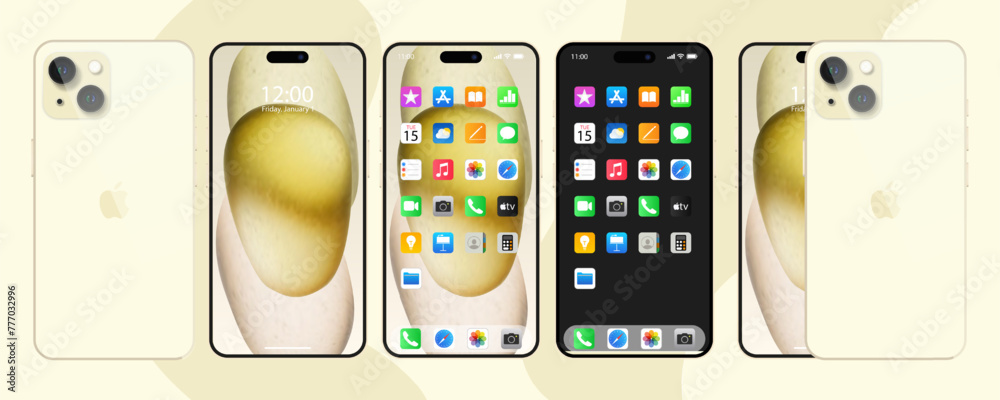 Iphone 15, yellow, lemon color, Apple mockup. Apple interface, Apple ...