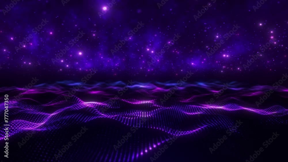 Abstract digital dynamic particle waves with light motion lights background, data flow, cyber ...
