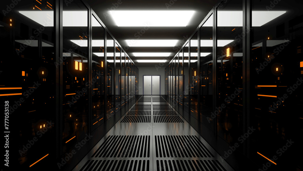 Server Room of data center with data storage servers, ISP, render farms ...