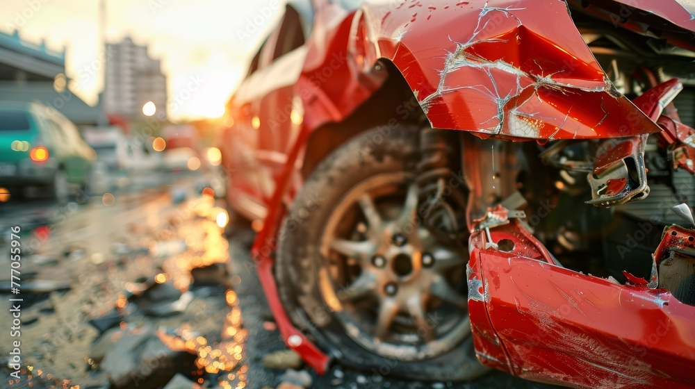 Rural road car accident scene for urgent emergency response and ...