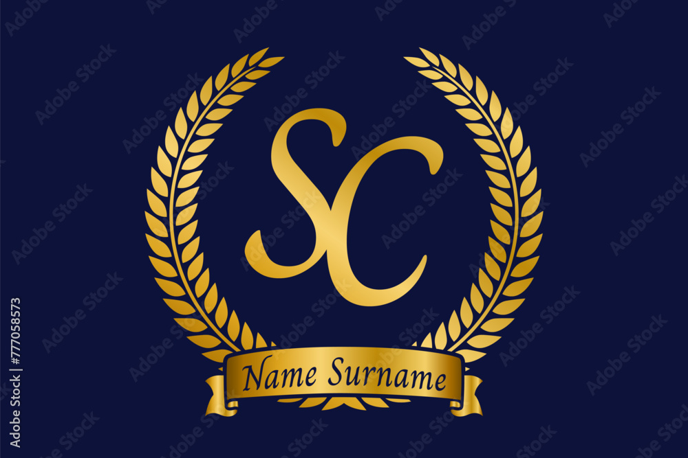 Initial letter S and C, SC monogram logo design with laurel wreath ...