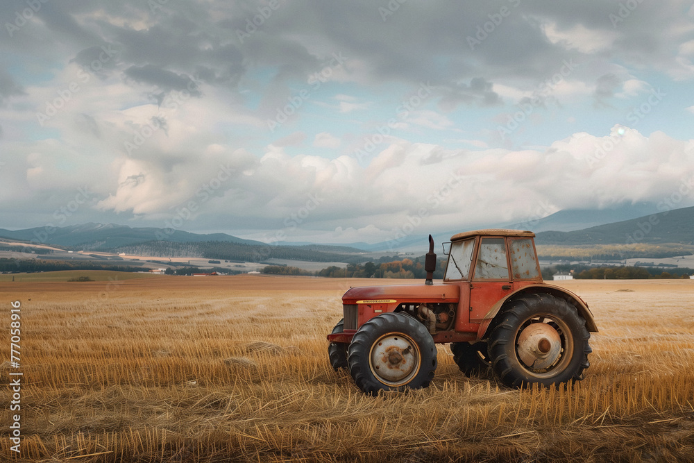 Vintage Tractor in Rustic Rural Field. An antique tractor in a field ...