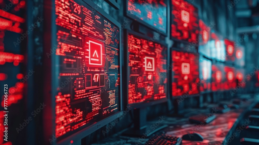 A computer screen popup warning of a system being hacked after cyberattacks on computer networks ...