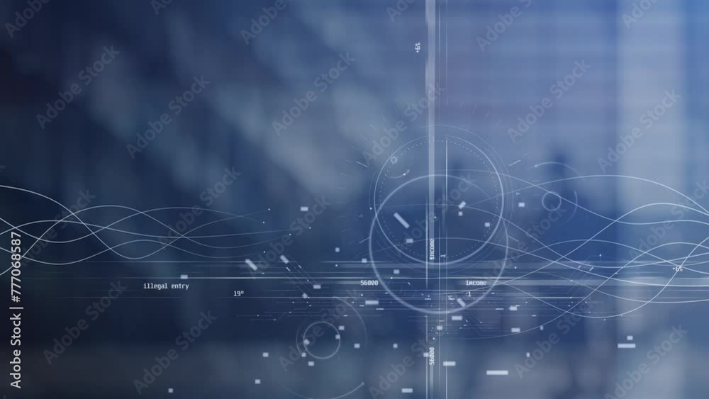 Digital animated tech background with graphic symbols and shapes. Cg ...