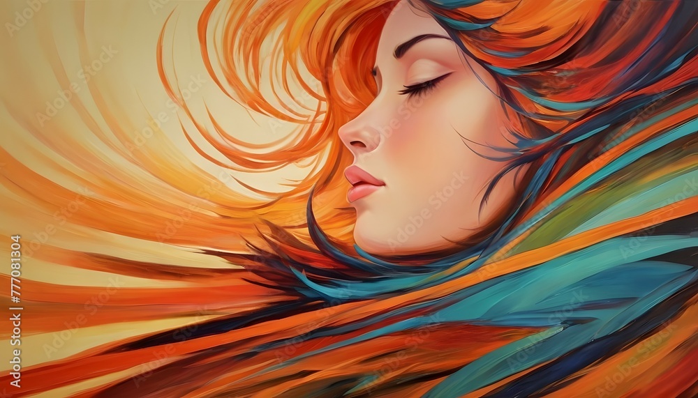 Abstract colorful woman face of depression, anxiety, tired, sadness or ...