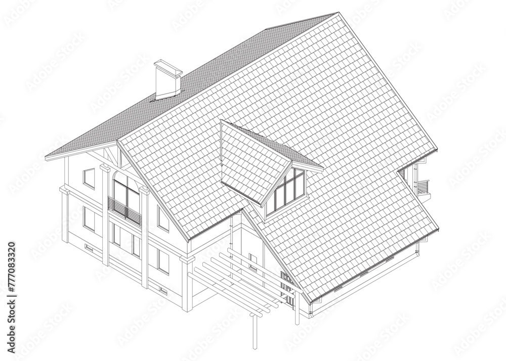 Outline suburban house model. Drawing of the modern building. Cottage ...