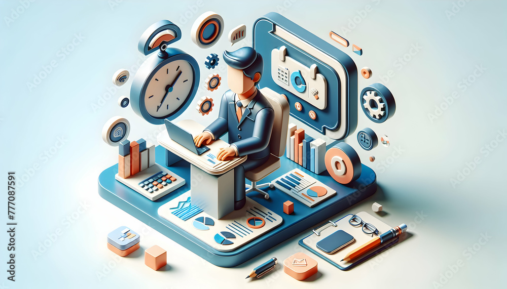 3d flat icon as Tech Savvy Office Highlighting modern technology in the ...