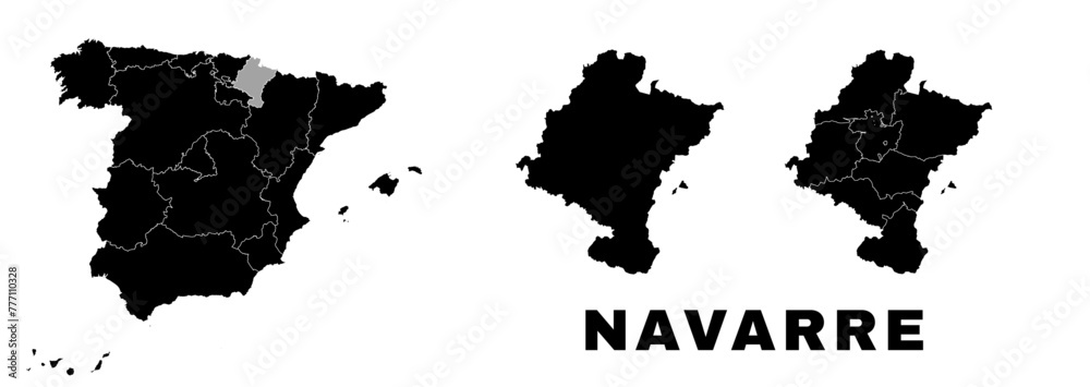 Navarre map, autonomous community in Spain. Spanish administrative ...