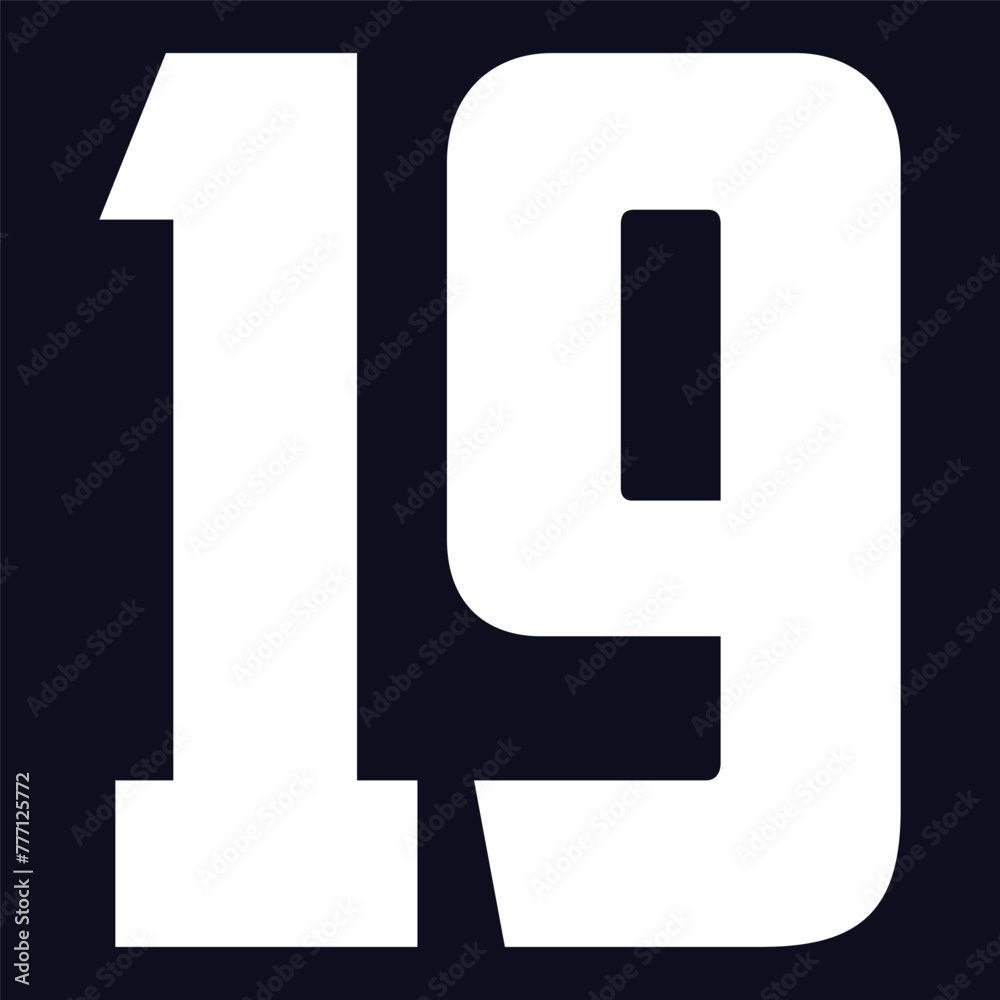 19 Classic Vintage Sport Jersey / Uniform numbers in black with a black ...