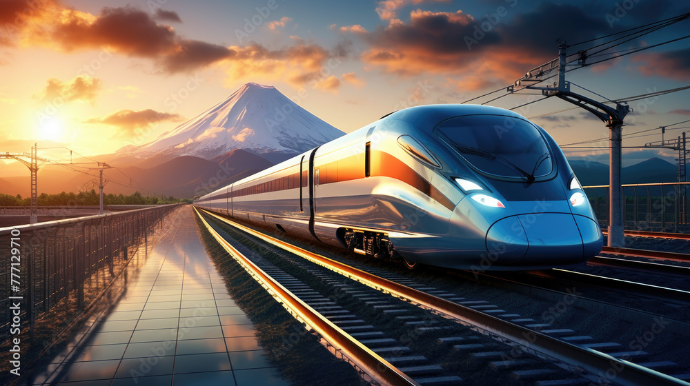 High Speed Train Drawing Poster High Speed Train On The Railway